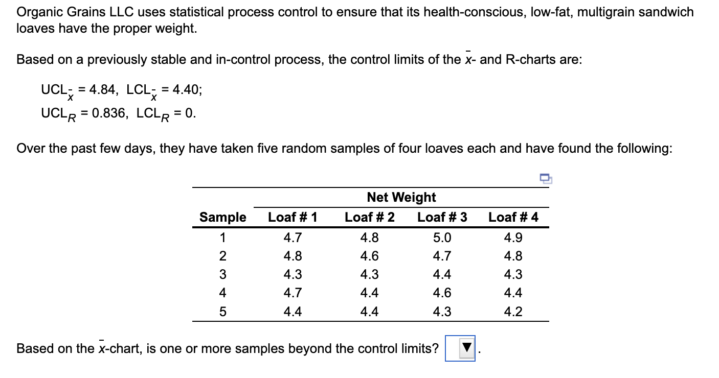 Solved Organic Grains LLC uses statistical process control | Chegg.com