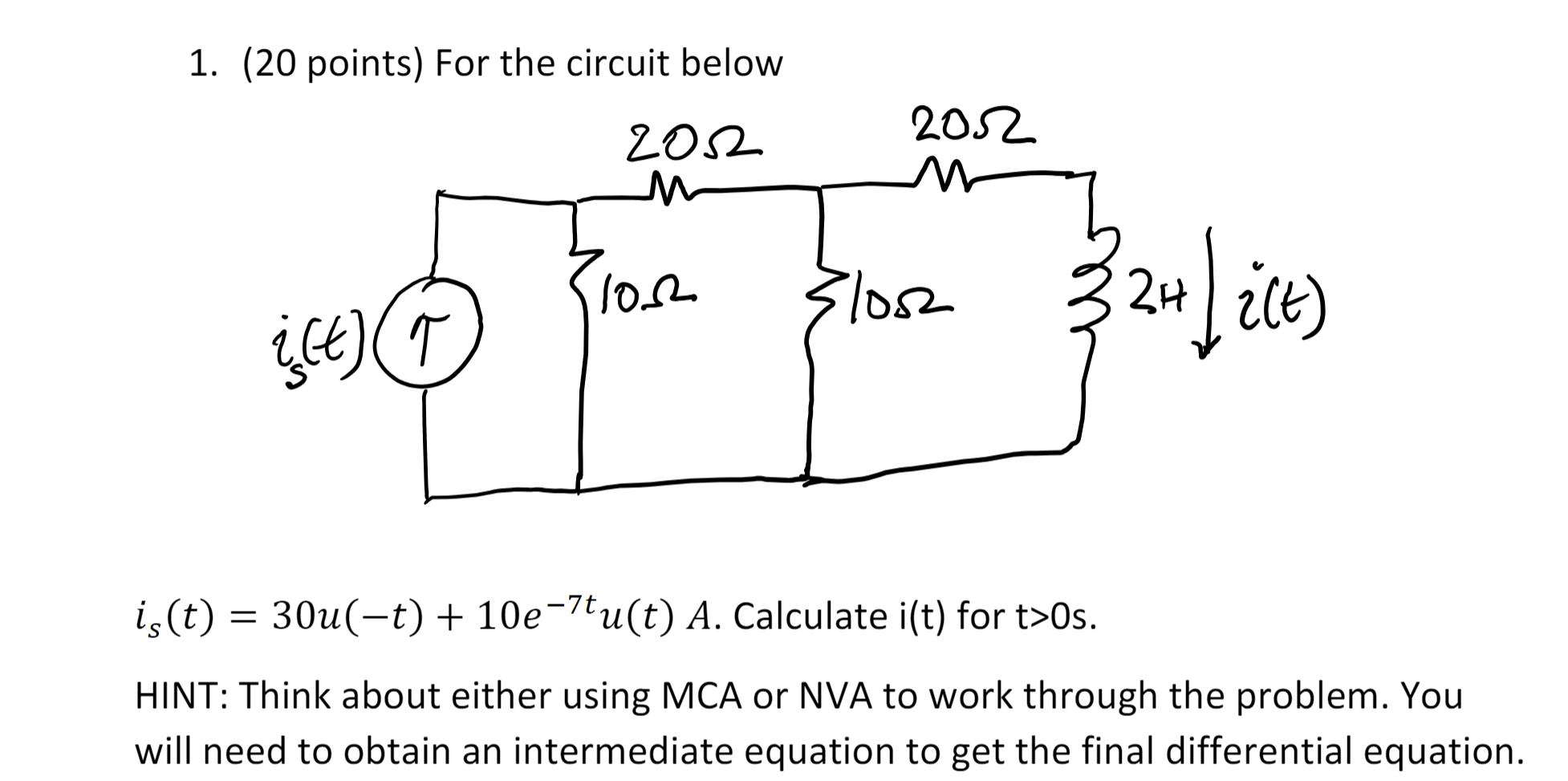 Solved 1. (20 points) For the circuit below | Chegg.com