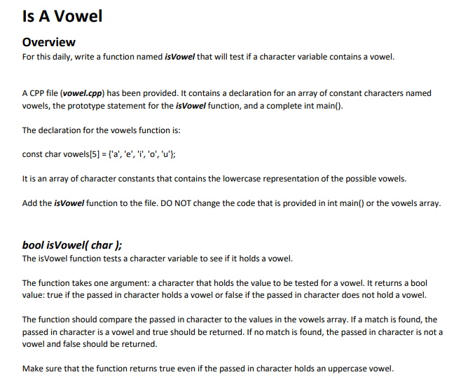 Solved //Is a Vowel daily \#include 〈iostream〉 \#include | Chegg.com
