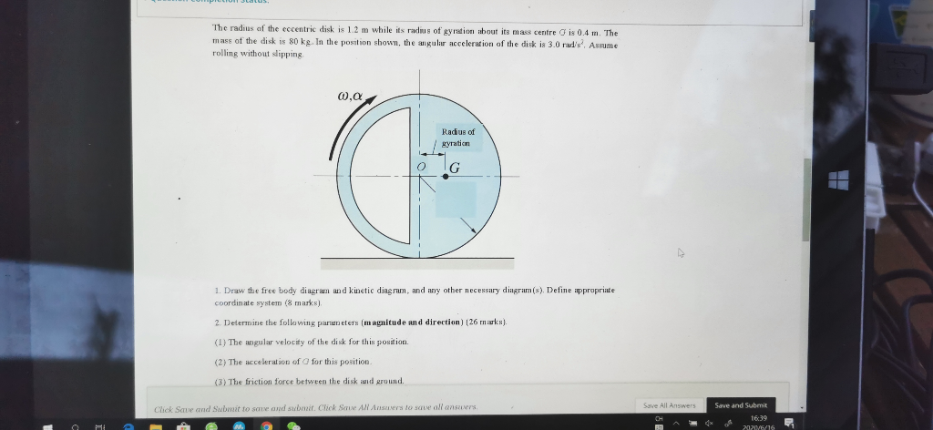 Solved The radius of the eccentric disk is 1.2 m while its | Chegg.com