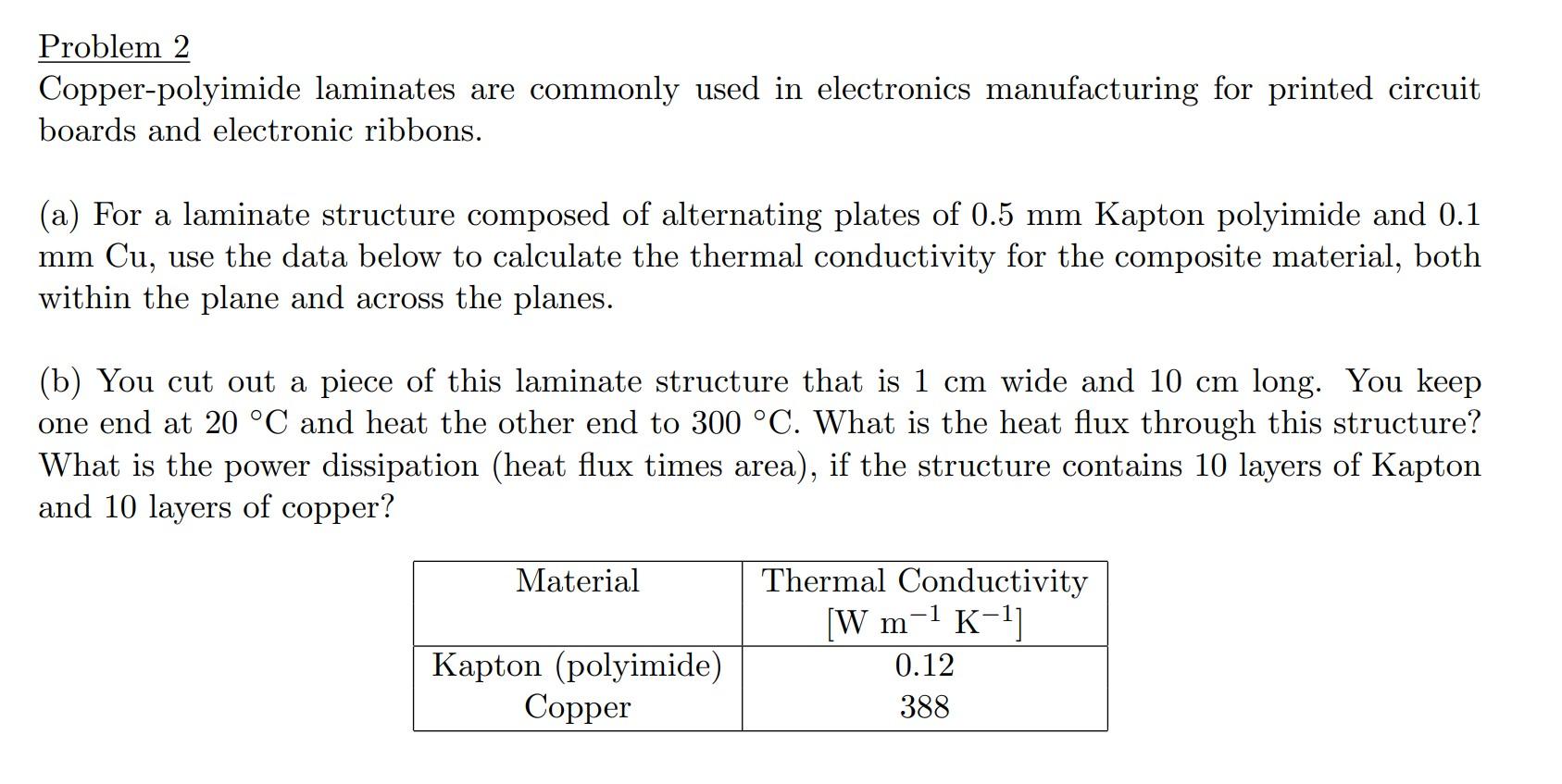 Solved Problem 2 Copper-polyimide laminates are commonly | Chegg.com