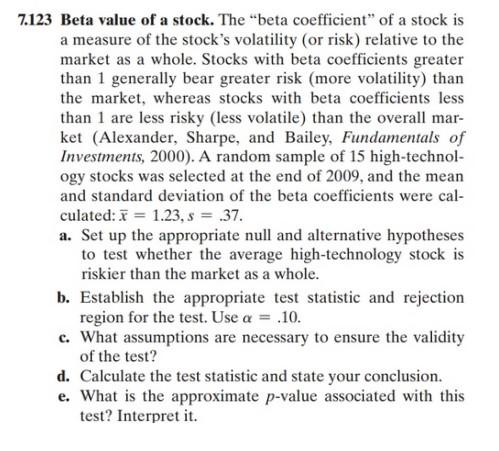 Solved 123 Beta value of a stock. The "beta coefficient" of | Chegg.com