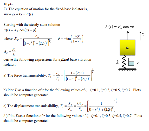 Solved 10 pts 2) The equation of motion for the fixed-base | Chegg.com