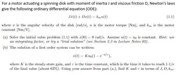 Solved For a motor actuating a spinning disk with moment of | Chegg.com