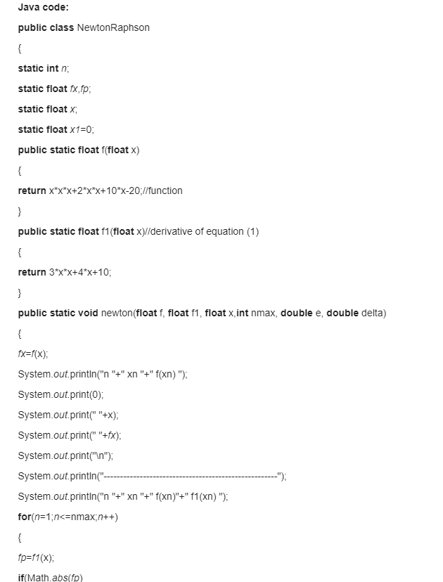 Solved Java code: public class NewtonRaphson { static int n; | Chegg.com