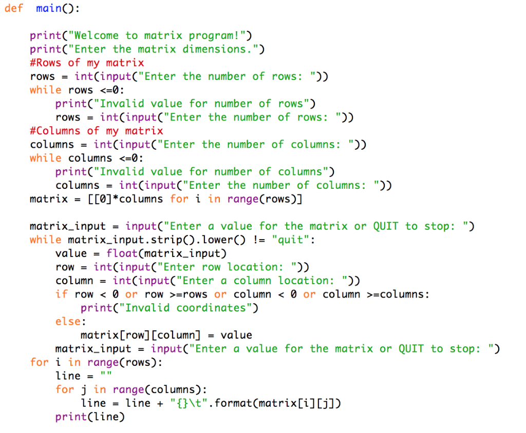 1. Create a function for creating an empty matrix | Chegg.com