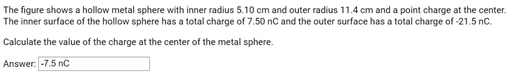 Solved The figure shows a hollow metal sphere with inner | Chegg.com