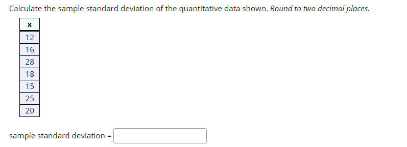 Solved Calculate the sample standard deviation of the | Chegg.com