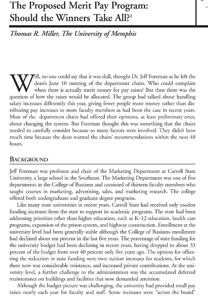 The Proposed Merit Pay Program: Should the Winners | Chegg.com