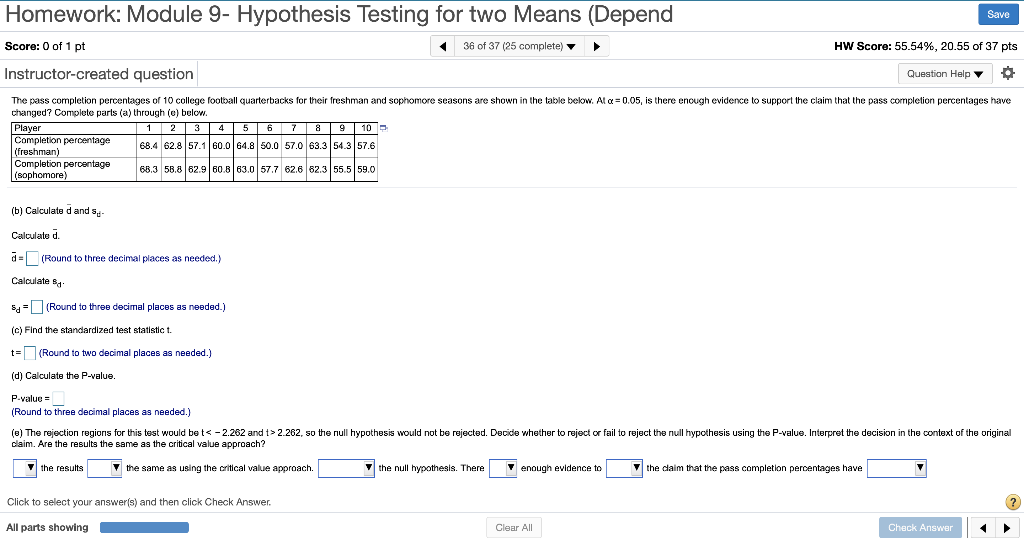 Solved Save Homework Module 9 Hypothesis Testing For Two