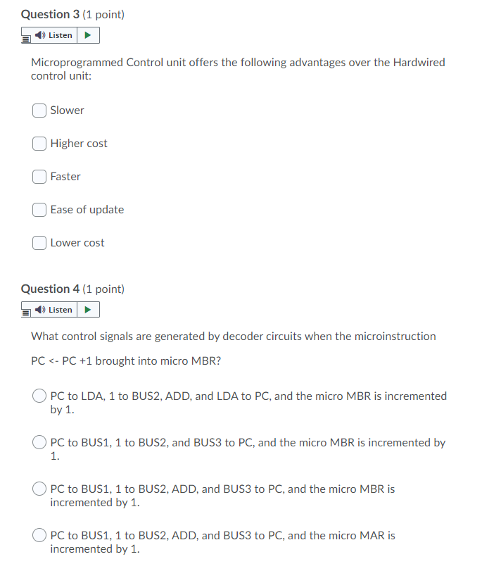 Solved Question 3 (1 point) Listen Microprogrammed Control | Chegg.com