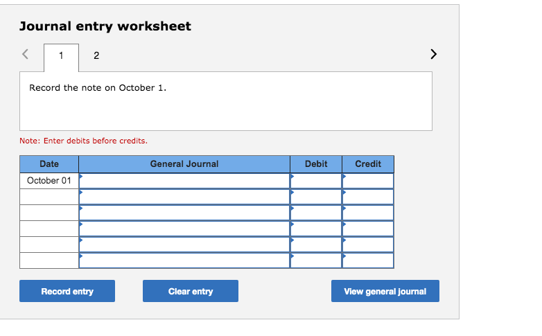 Solved Journal entry worksheet Record the note on October 1. | Chegg.com