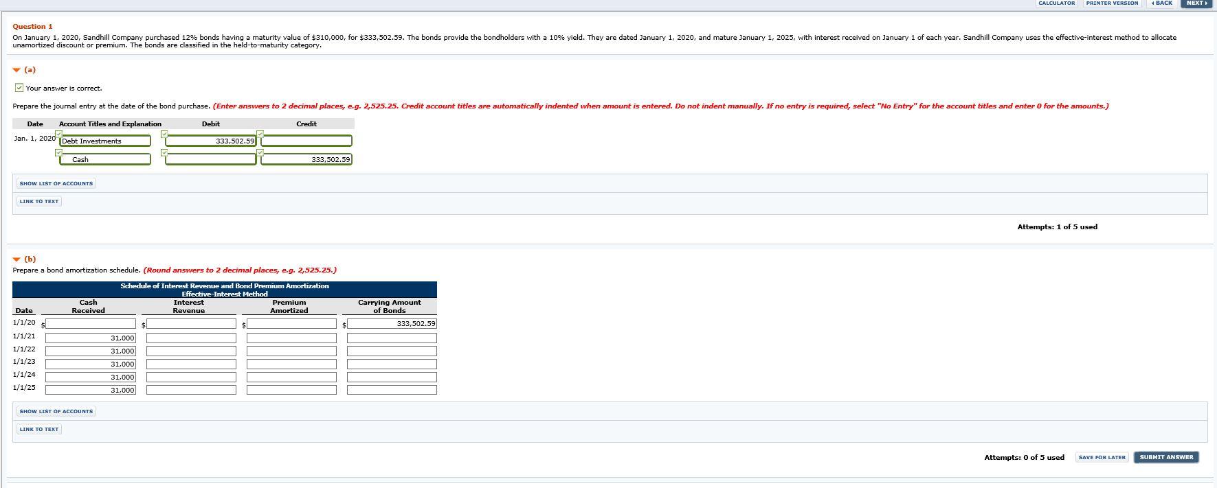 Solved CALCULATOR PRINTER VERSION 4 BACK NEXT Question 1 On | Chegg.com