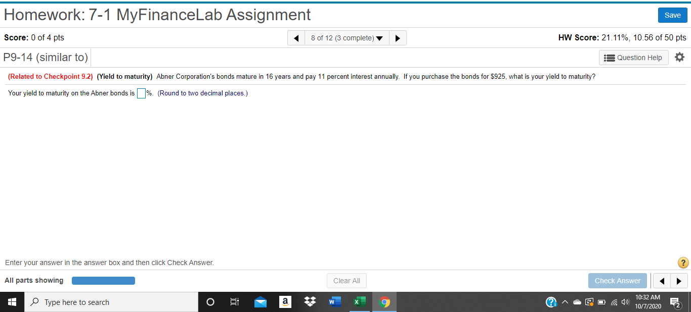 Solved Homework: 7-1 MyFinanceLab Assignment Save Score: 0 | Chegg.com