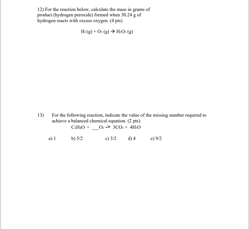 Solved 12) For the reaction below, calculate the mass in | Chegg.com