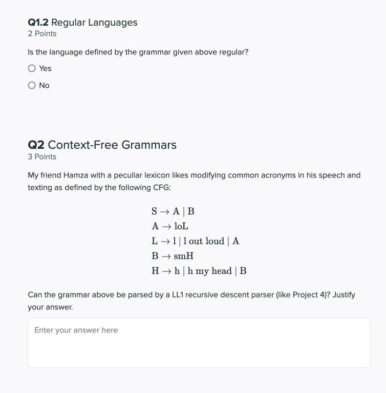 Solved Q1.2 Regular Languages 2 Points Is the language | Chegg.com
