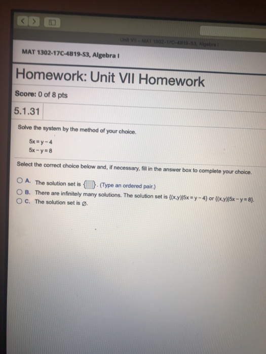 Solved MAT 1302-17C-4819-S3, Algebra l Homework: Unit VII | Chegg.com