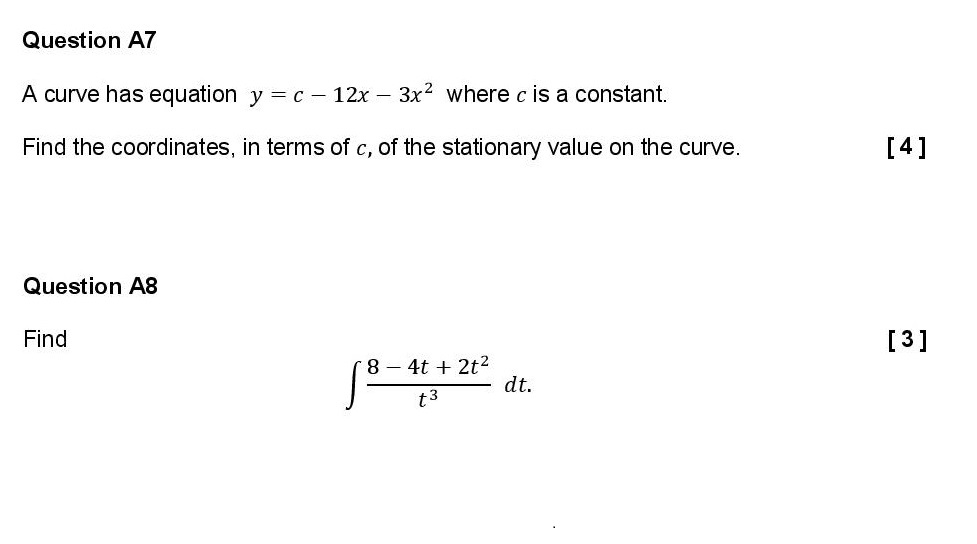 Solved Question AZ A curve has equation y = c - 12x - 3x2 | Chegg.com