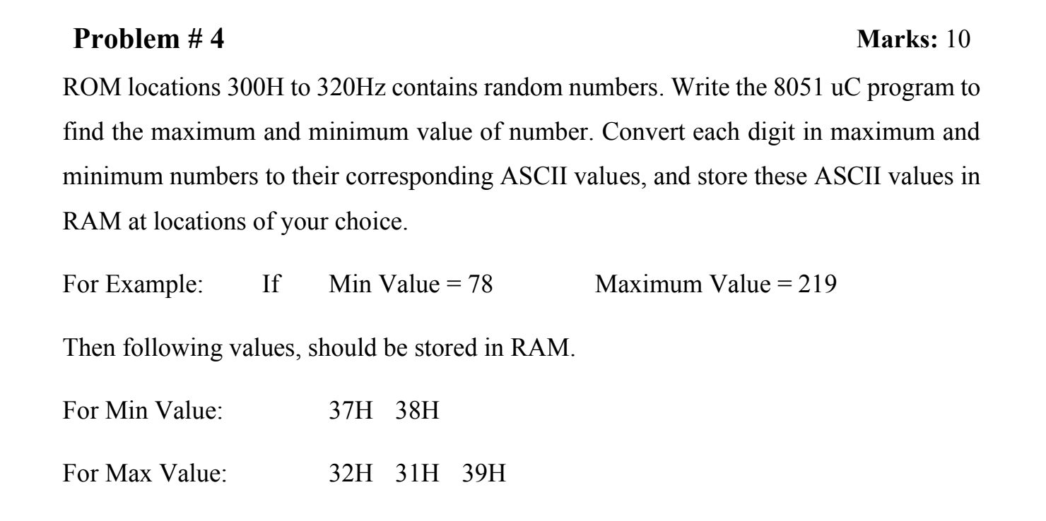 Solved Problem # 4 Marks: 10 ROM locations 300H to 320 Hz | Chegg.com