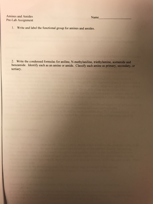 Solved Amines and Amides Pre-Lab Assignment Name 1. Write | Chegg.com