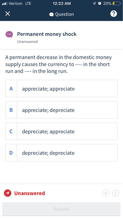 Solved Verizon LTE 12:22 AM O 20% 2 Question Permanent money | Chegg.com