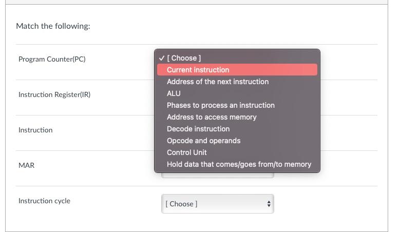 Solved Match the following: Program Counter(PC) Instruction | Chegg.com