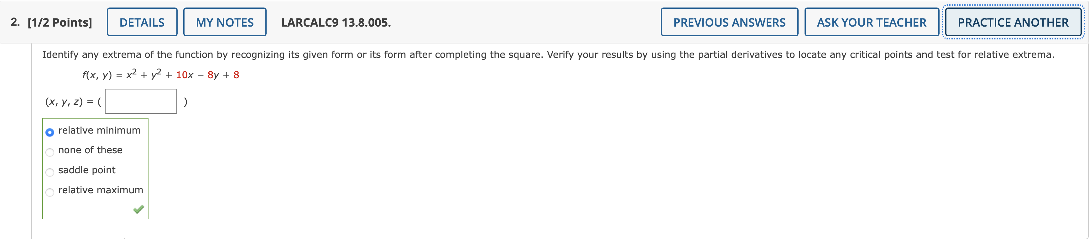 Solved Identify any extrema of the function by recognizing | Chegg.com