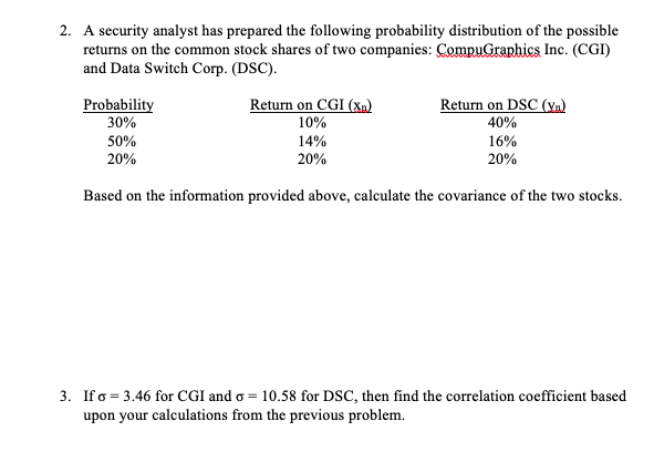 Solved So for problem 2 the expected return for stock A is | Chegg.com