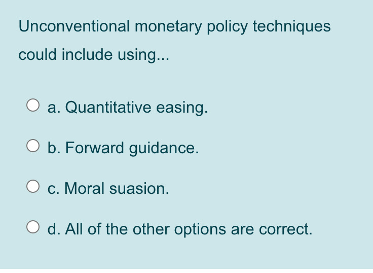 Solved Unconventional monetary policy techniques could | Chegg.com