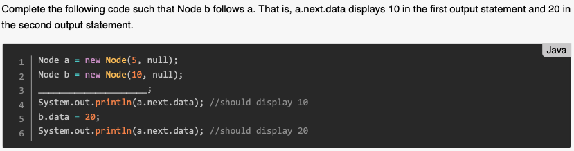 Solved Complete the following code such that Node b follows | Chegg.com