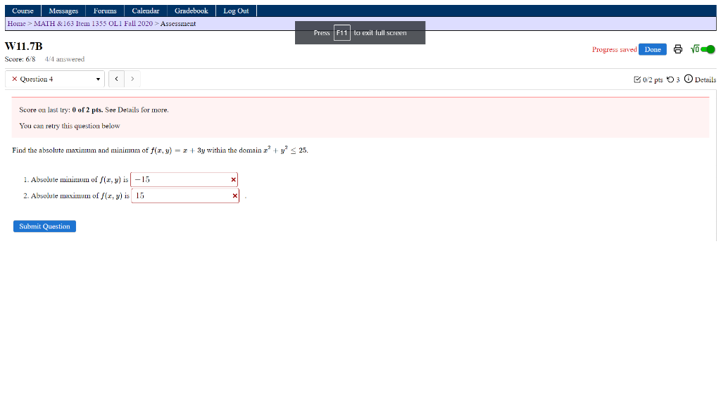 Solved Course Messages Forums Calendar Gradebook Log Out | Chegg.com