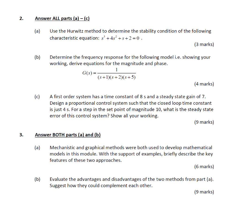 Solved (a) Use the Hurwitz method to determine the stability | Chegg.com