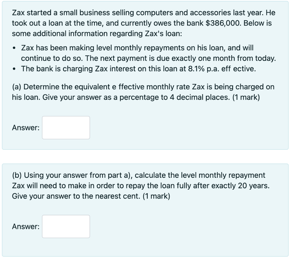 Solved Zax started a small business selling computers and | Chegg.com