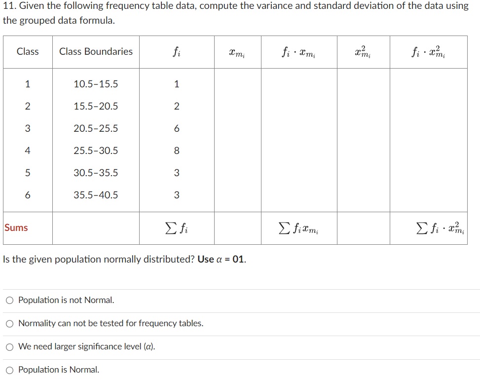 Solved 11. Given the following frequency table data, compute | Chegg.com