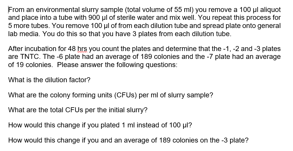Solved From an environmental slurry sample (total volume of | Chegg.com