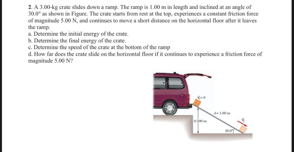 Solved 2. A 3.00-kg crate slides down a ramp. The ramp is | Chegg.com
