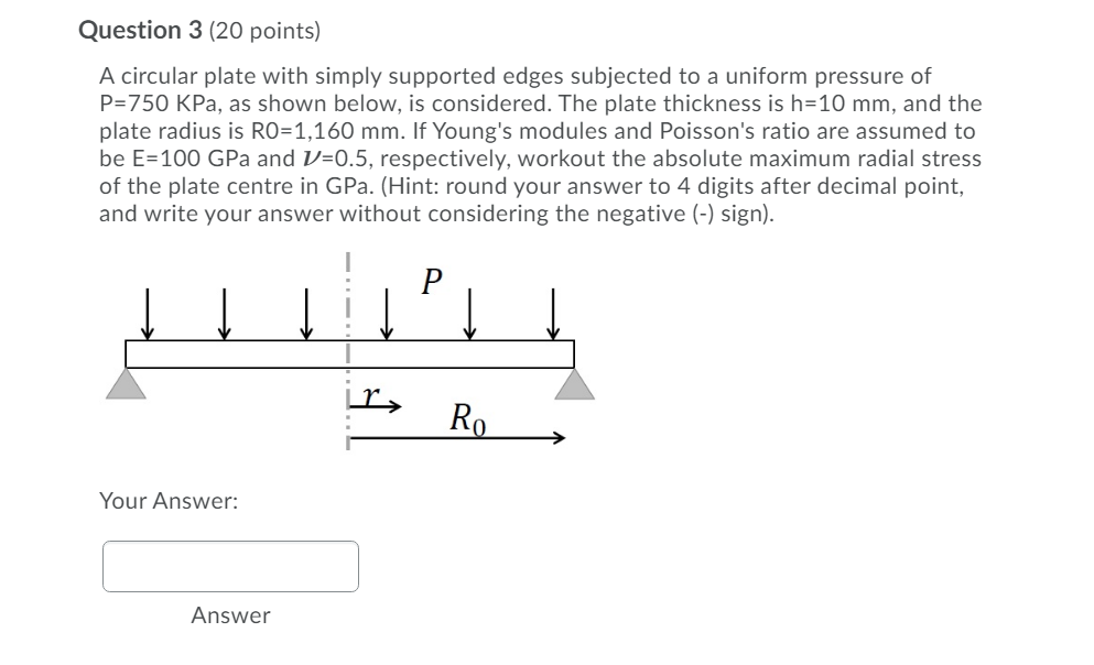Solved Question 3 (20 points) A circular plate with simply | Chegg.com