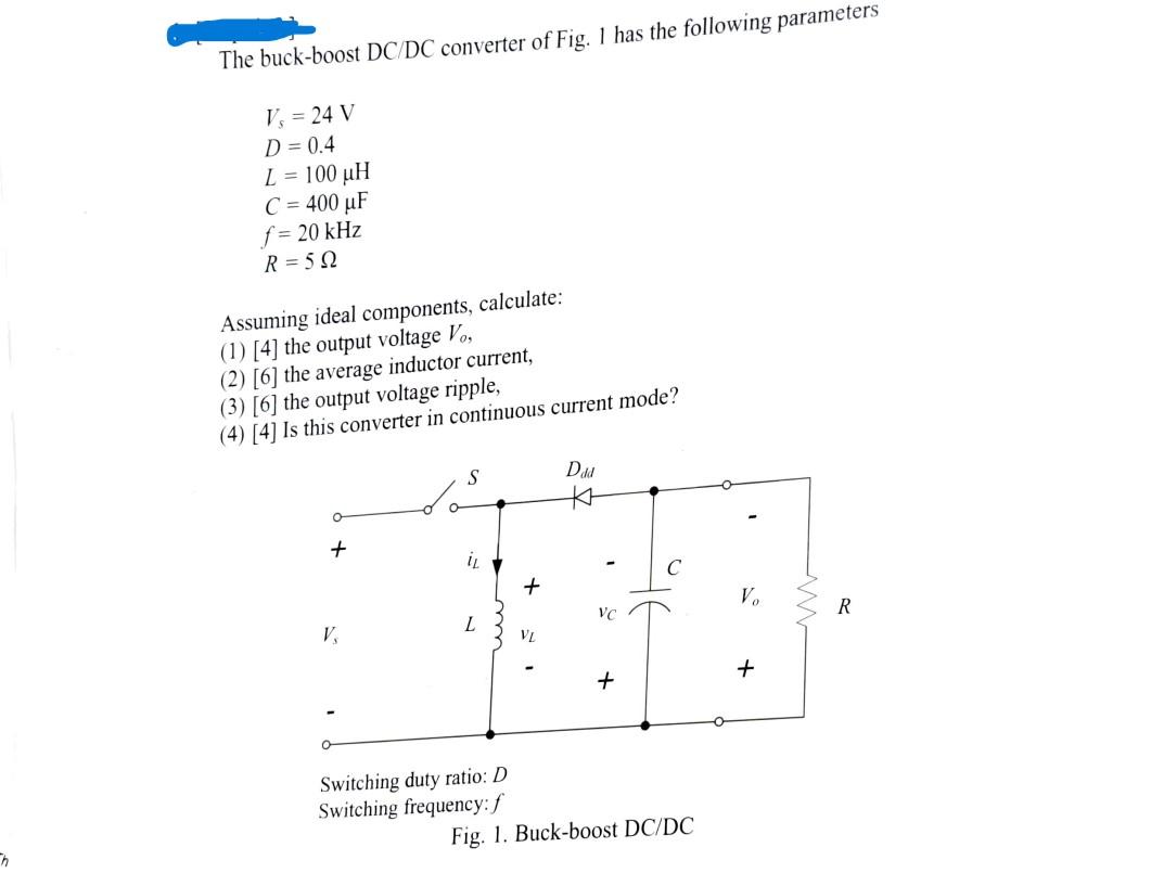 Solved The buck-boost DC/DC converter of Fig. 1 has the | Chegg.com