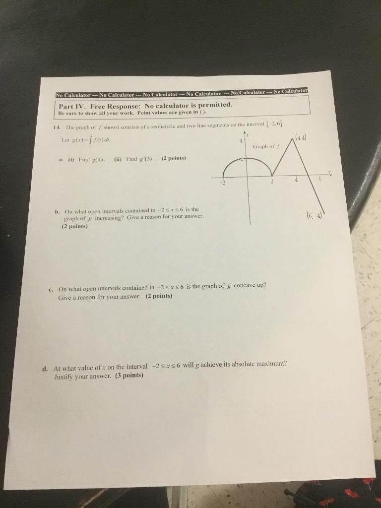Solved Part IV. Free Response: No calculator is permitted. | Chegg.com