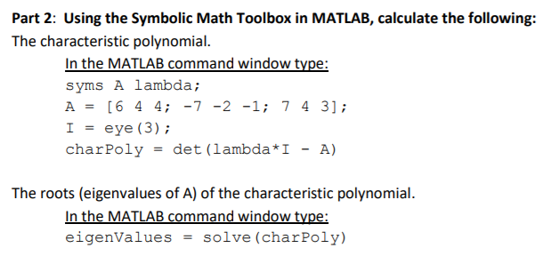 Solved Part 2: Using the Symbolic Math Toolbox in MATLAB, | Chegg.com