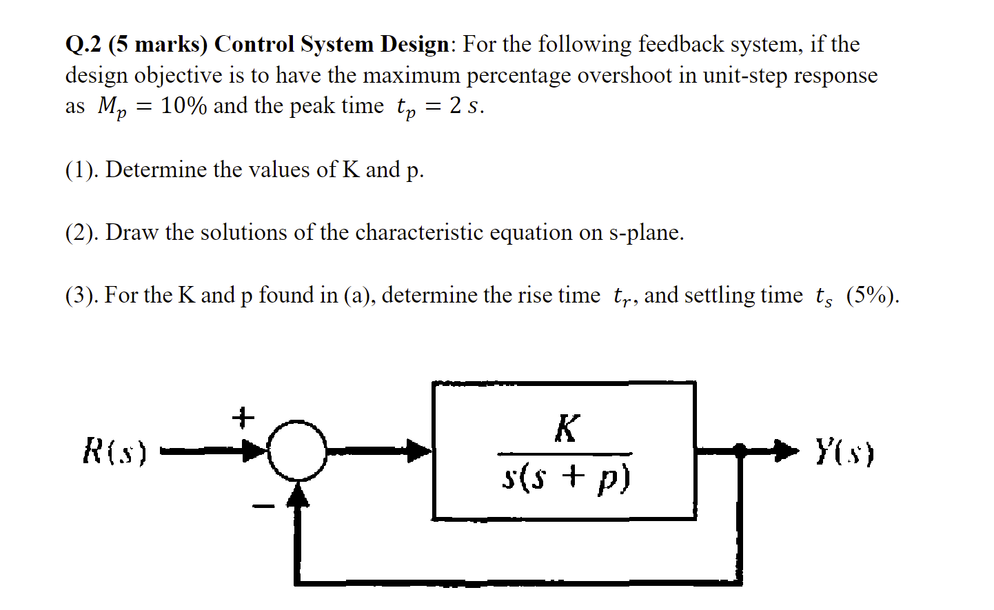 Solved Q.2 (5 marks) Control System Design: For the | Chegg.com Solved Q.2 (5 marks) Control System Design: For the | Chegg.com