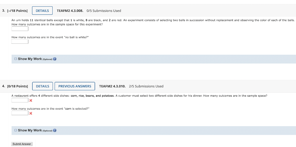 Solved How many outcomes are in the sample space for this | Chegg.com