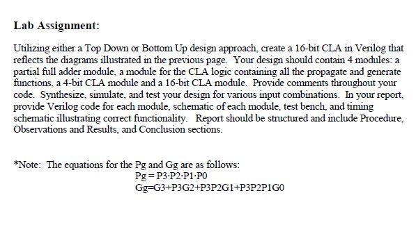16-Bit Carry Lookahead Adder Design: A 16-bit CLA | Chegg.com