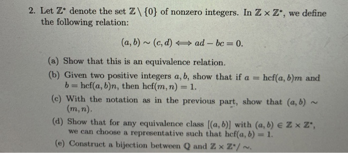 Solved 2. Let Z' denote the set Z\ [0) of nonzero integers. | Chegg.com