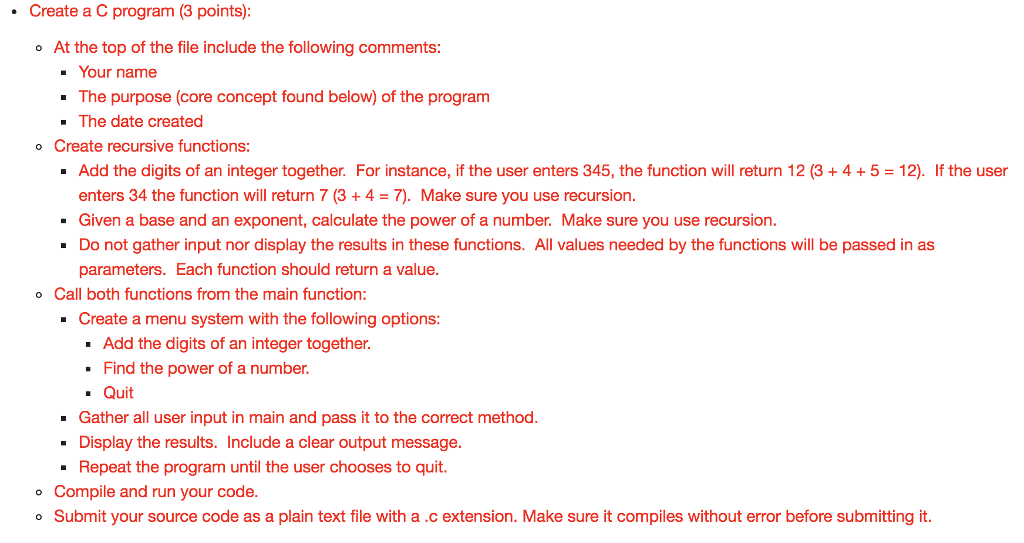 Solved Create a C program (3 points) o At the top of the | Chegg.com