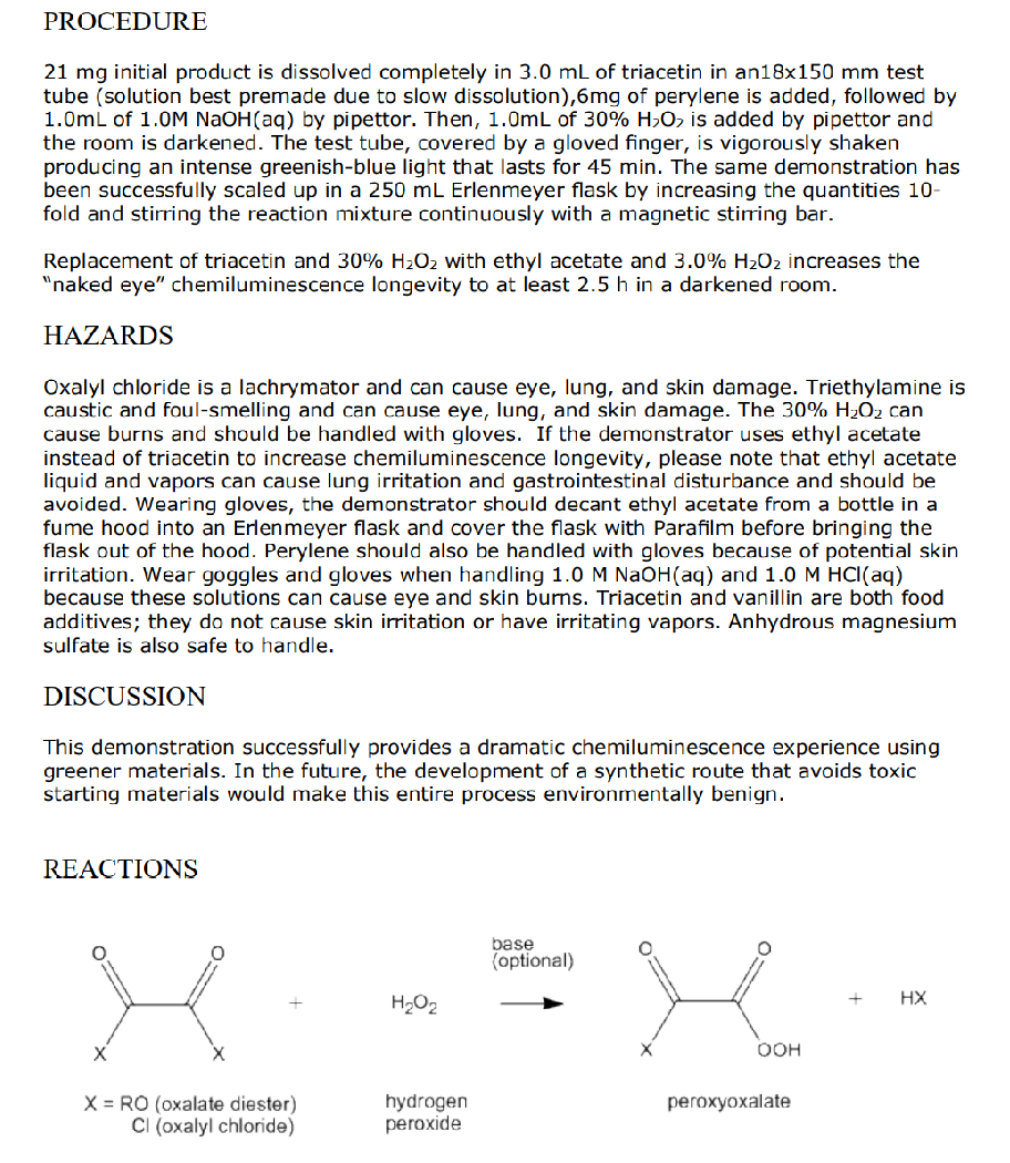 C2425 - A Greener Chemiluminescence Demonstration | Chegg.com