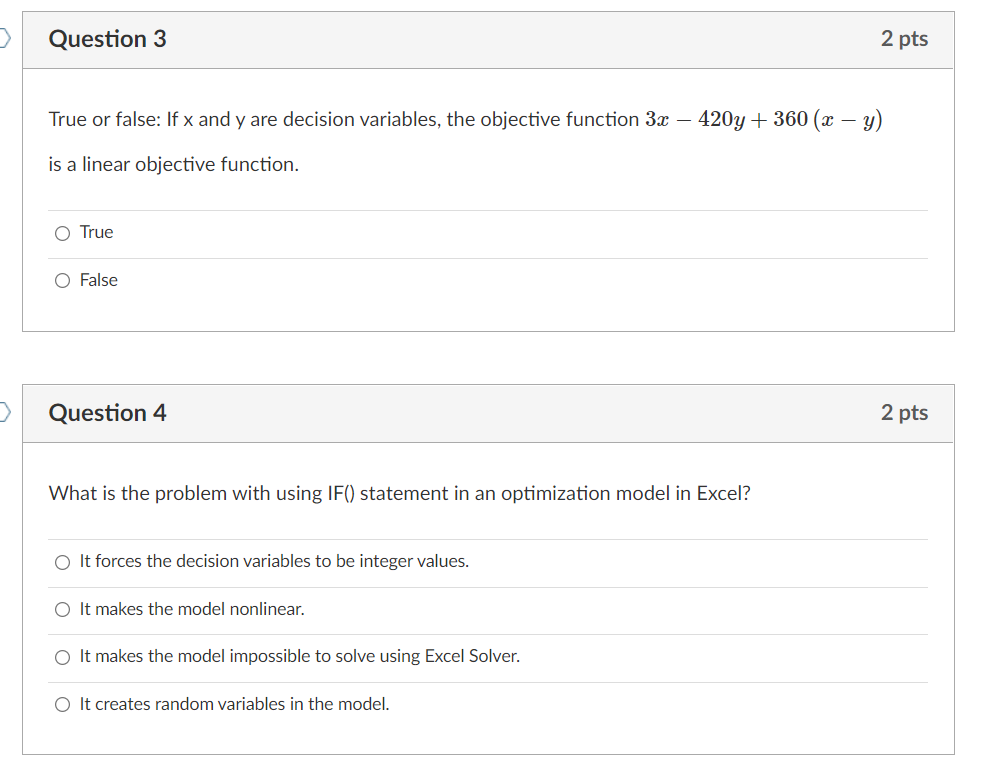 Solved Question 1 2 pts Optimization models include which of | Chegg.com