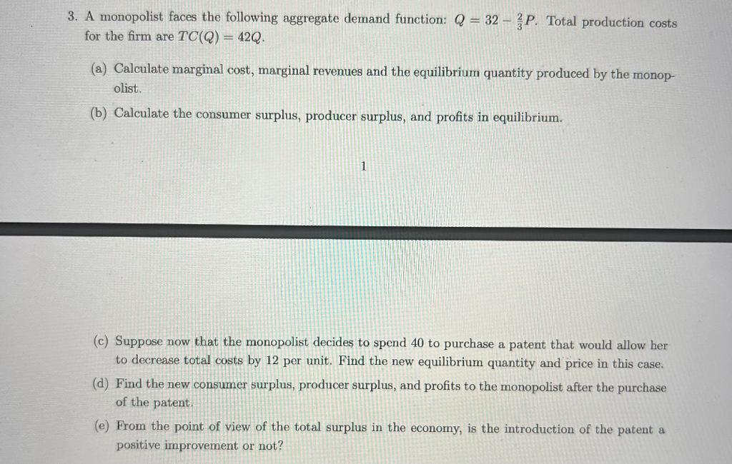 Solved A monopolist faces the following aggregate demand | Chegg.com
