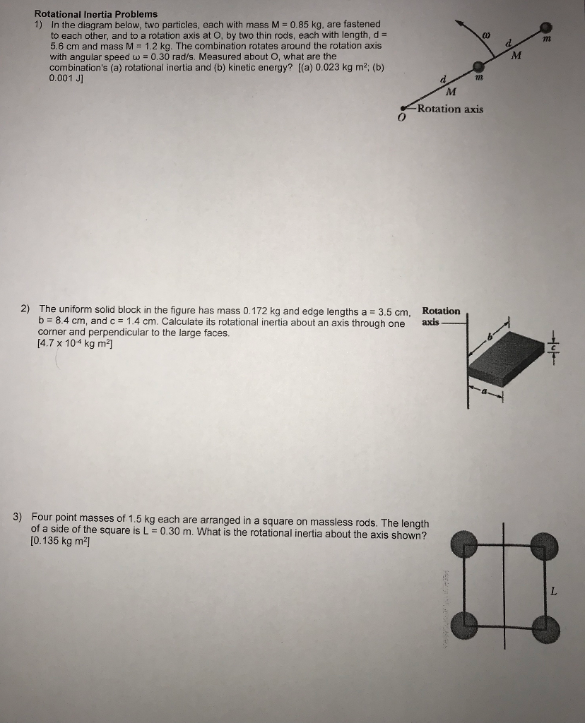 Solved Rotational Inertia Problems 1) In the diagram below, | Chegg.com
