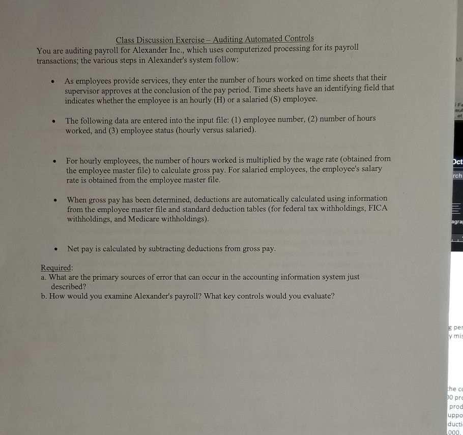 Solved Class Discussion Exercise- Auditing Automated | Chegg.com